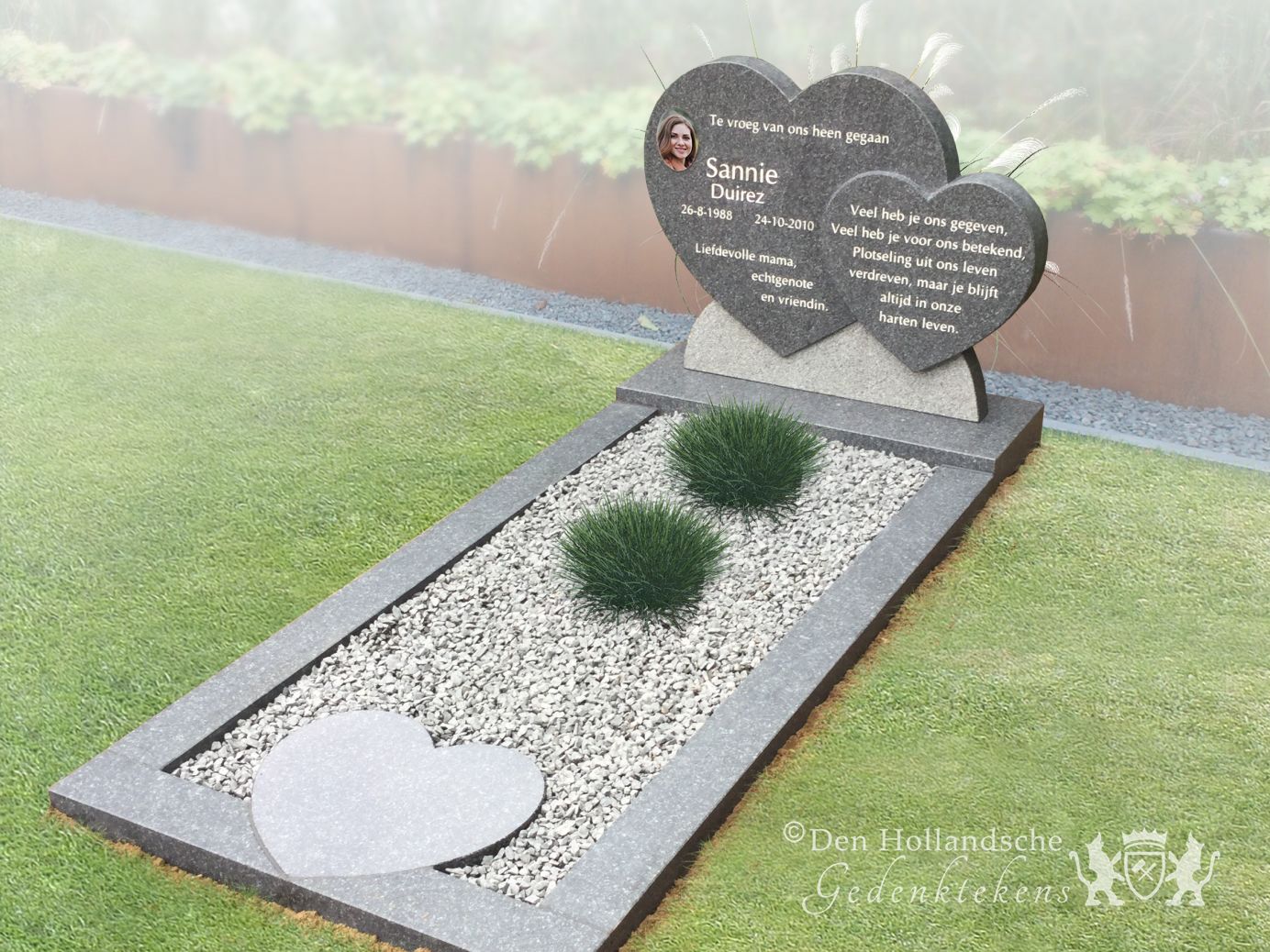 Grafsteen met 2 harten | Den Hollandsche Gedenktekens | 43060